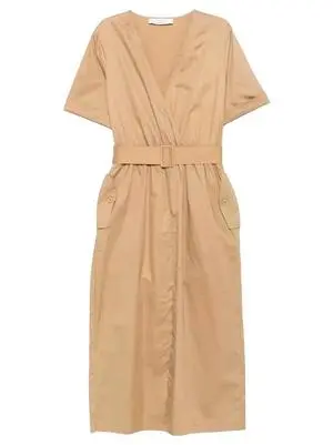 KAOS Belted V-neck Midi Dress - Neutrals