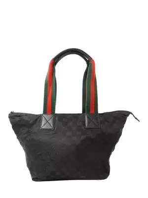 Gucci Gg Canvas Tote Bag With Web Stripe Detail - Black