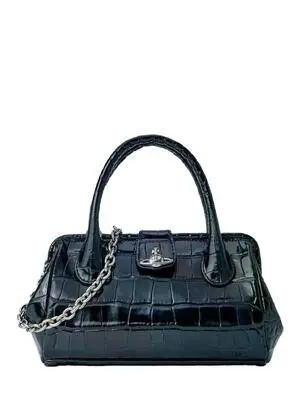 VIVIENNE WESTWOOD Crocodile-embossed Leather Tote Bag - Black