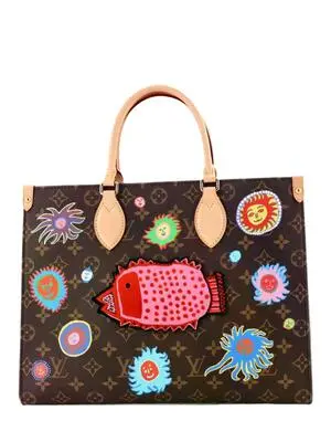 LOUIS VUITTON Onthego Yayoi Kusama Faces Monogram Canvas Mm Tote Bag - Brown