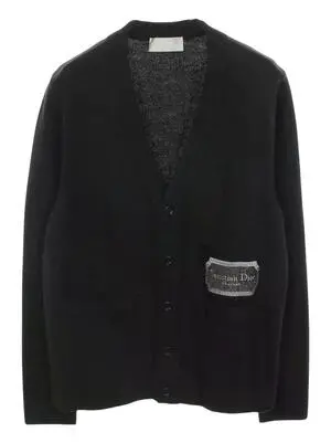 Dior Logo Embroidered Cashmere Cardigan - Black