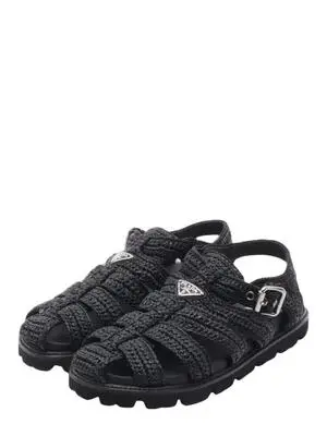 Prada Crochet Fisherman Sandals - Black