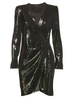 Maje Sequin Wrap Mini Dress - Black