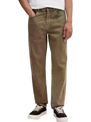 LES DEUX Logo Patch Straight Leg Jeans - Brown