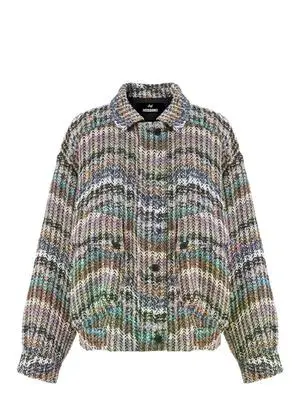 Missoni Missoni Oversized Bomber Jacket In Chevron Knit With Sequins Blue