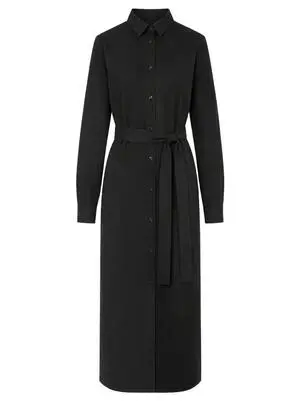 LA ROSE Belted Long-sleeve Shirt Midi Dress - Black