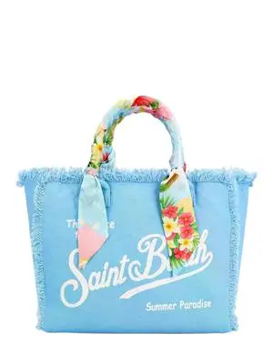 MC2 SAINT BARTH Vanity Scarf-embellished Fringed-trim Tote Bag - Blue