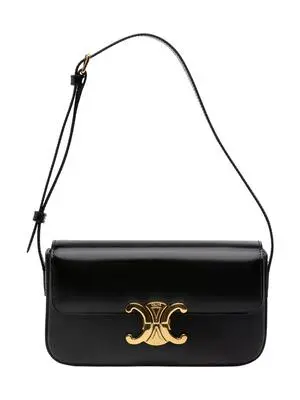 Celine 2025 Shiny Calfskin Triomphe Claude Shoulder Bag - Black
