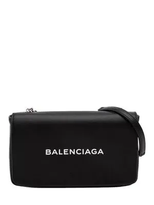 Balenciaga Leather Everyday Wallet On Chain Crossbody Bag - Black