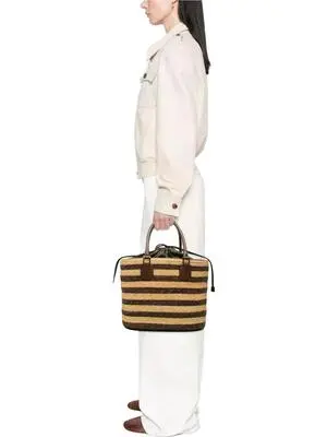 Fendi Straw Striped Beach Tote Bag - Brown