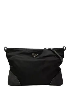 Prada 2013-2026 Vitello Daino Trimmed Tessuto Zip Top Crossbody Bag - Black