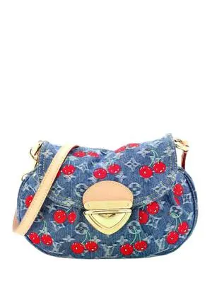 LOUIS VUITTON X Takashi Murakami Monogram Cerises Denim Shoulder Bag - Brown