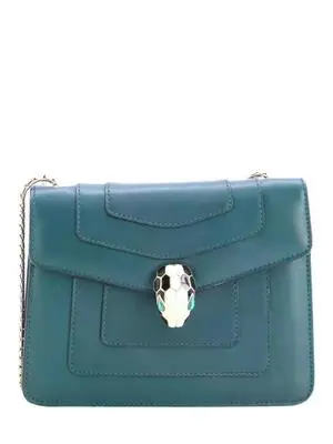 BVLGARI Serpenti Forever Square Shoulder Bag Leather Small Crossbody Bag - Green