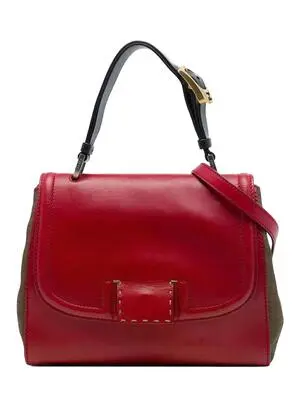 Fendi Selleria Silvana Satchel In Leather And Pequin Canvas - Red