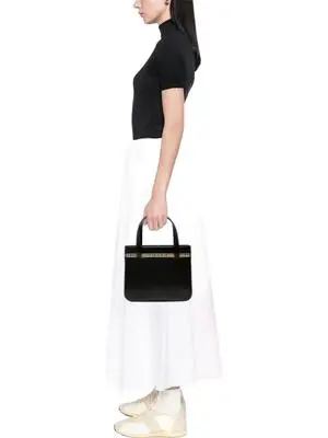 Burberry Leather Handbag With House Check Trim - Black
