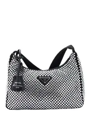 Prada Re-edition 2000 Crystal Embellished Mini Hobo Bag - Black