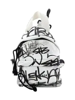 Balenciaga Explorer Graffiti Leather Mini Backpack - White