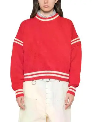 GOLDEN GOOSE Cotton Waffle Knit Sweater With Logo Detail - Red