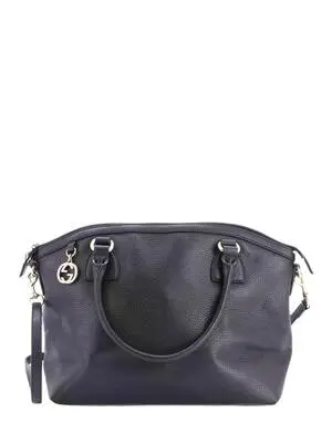 Gucci Gg Charm Convertible Dome Leather Medium Satchel - Black
