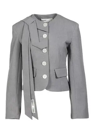 Sandy Liang Briar Bow-detail Single-breasted Jacket - Grey