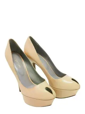 SERGIO ROSSI Cream Leather Cut-out Platform Pumps - Neutrals