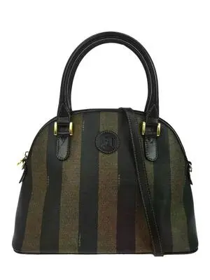 Fendi Pequin Striped Handbag - Black