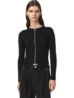 ALLSAINTS Cruz Ribbed Dual Zip Cardigan - Black