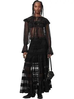 ALLSAINTS Maggie Tiered Lace Maxi Skirt - Black