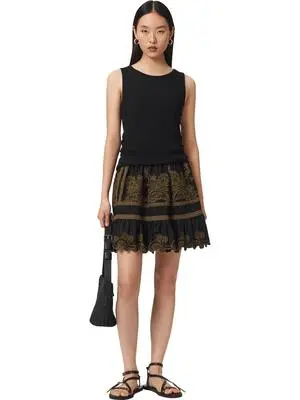 ALLSAINTS Katya Embroidered Tiered Mini Skirt - Black/khaki