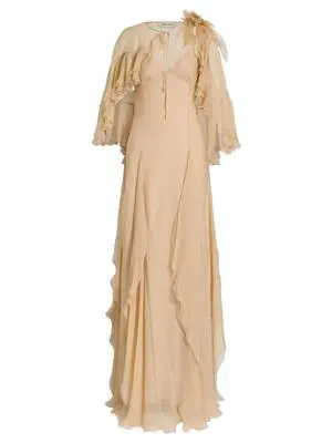 Alberta Ferretti Flowy Ruffled Maxi Dress - Beige