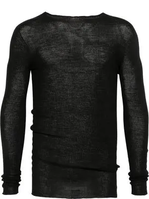 Rick Owens Ribbed Round Neck Sweater - Black