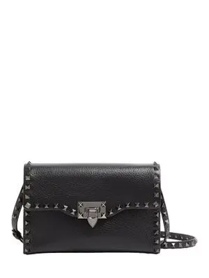 Valentino Garavani Small Rockstud Grainy Calfskin Crossbody Bag - Black