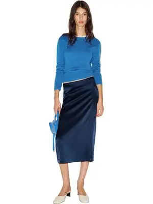 REFORMATION Helen Low Waist Silk Midi Skirt - Blue
