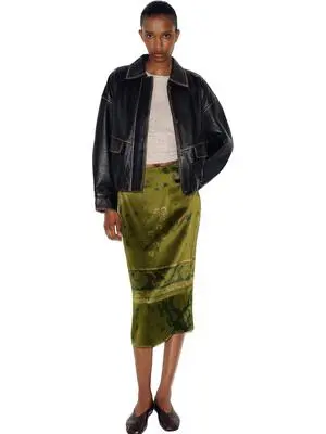 REFORMATION Helen Low Waist Silk Midi Skirt - Green