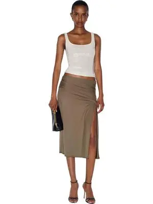 REFORMATION Sadie Knit Skirt With Side Slit And Ruching - Brown