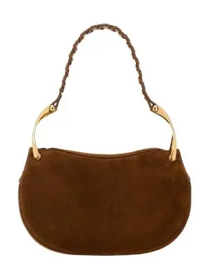 Alexander McQueen Suede Handbag With Gold Tone Hoop Handle - Brown