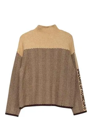 Dolores Promesas High Neck Printed Fine Knit Sweater - Brown