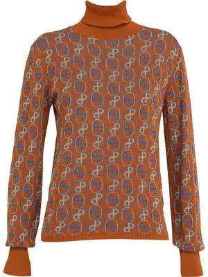 Dolores Promesas Knitted Turtleneck Pullover With Rapport Print - Brown
