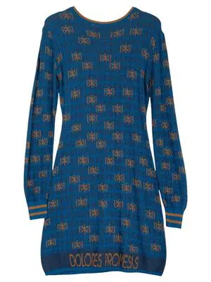Dolores Promesas Printed Knit Dress With Logo Detail - Blue