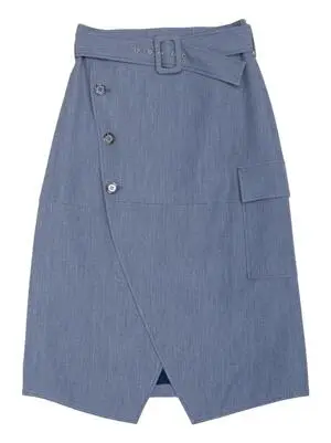 DOLORES PROMESAS Belted High-waist Midi Skirt With Slit - Blue