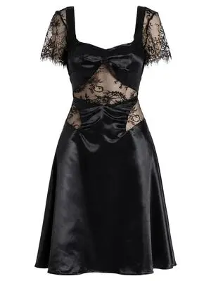 AMORTIZIA Amortizia Black Satin And Lace Sweetheart Midi Dress