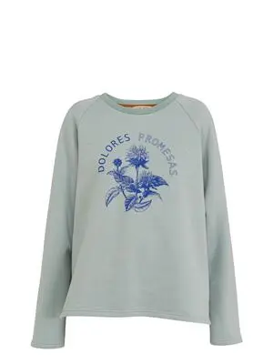 DOLORES PROMESAS Crewneck Floral Print Sweatshirt - Blue