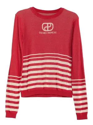 Dolores Promesas Striped Knit Pullover Sweater - Red