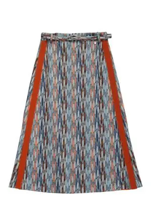DOLORES PROMESAS Carolina Printed A-line Midi Skirt With Belt - Blue