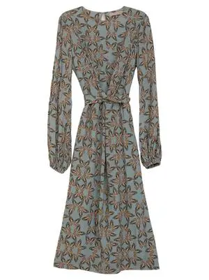 Dolores Promesas Butterflies Print Midi Dress With Draped Waist - Blue