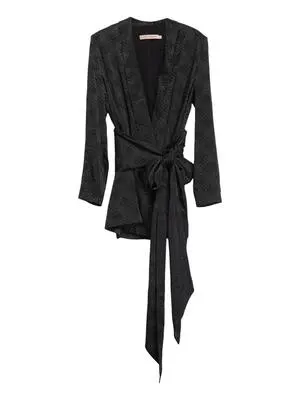 DOLORES PROMESAS Jacquard Belted Jacket - Black
