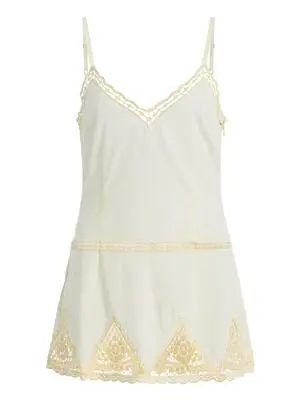 ALL THAT REMAINS Cotton V-neck Spaghetti Strap Top With Crochet Detailing - White