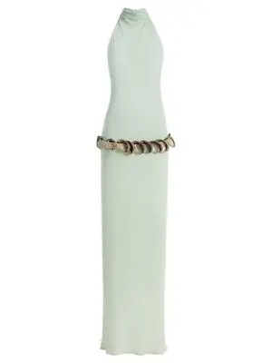 CONNER IVES Abalone Shell Belted Crepe Maxi Dress - Green