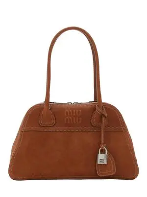 Miu Miu Suede Top Handle Bag With Clasp Detail - Brown