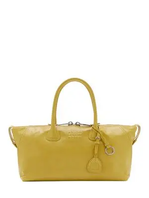 Miu Miu Leather Tote Bag With Tag Detail - Yellow